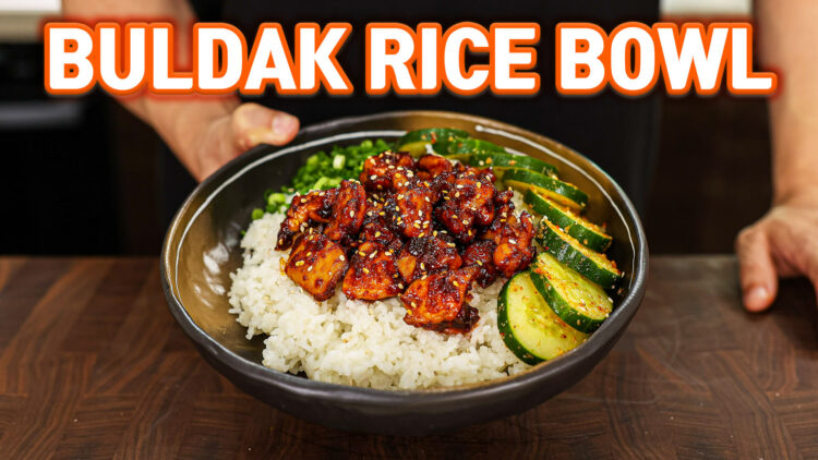 Korean Fire Chicken (Buldak) Rice Bowl - Aaron and Claire